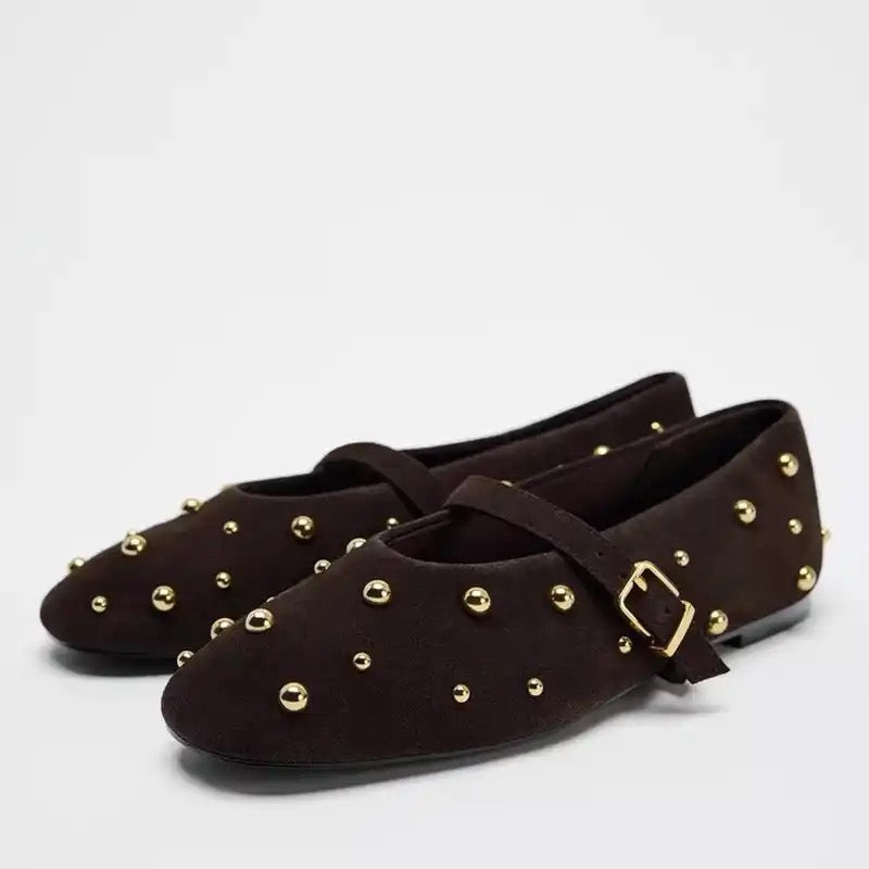 Suede Studded Ballet Flats – Ali Specials